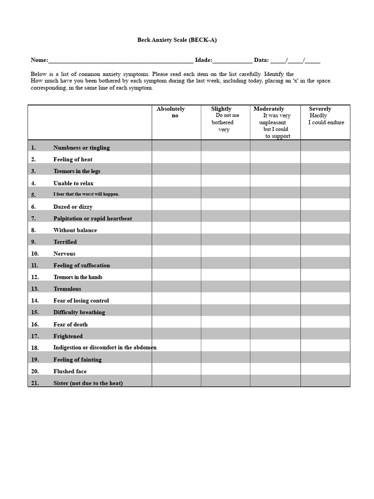 Beck Anxiety Scale | PDF