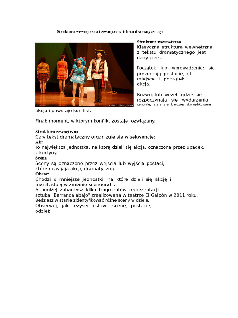 Struktura Wewnętrzna I Zewnętrzna Tekstu Dramatycznego | PDF