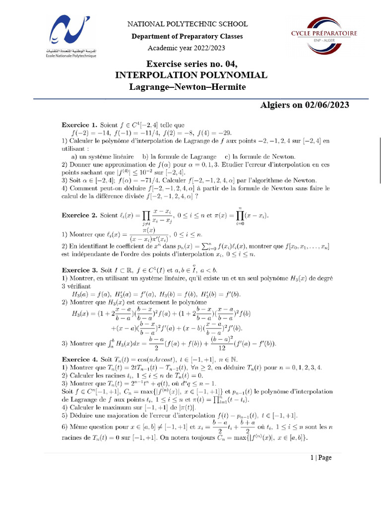 Series 4 Numerical Analysis - Polynomial Interpolation 2023 | PDF ...