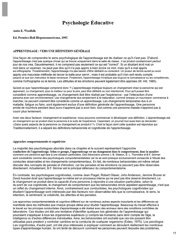 Définition et Approches de l'Apprentissage | PDF | Behaviorisme ...