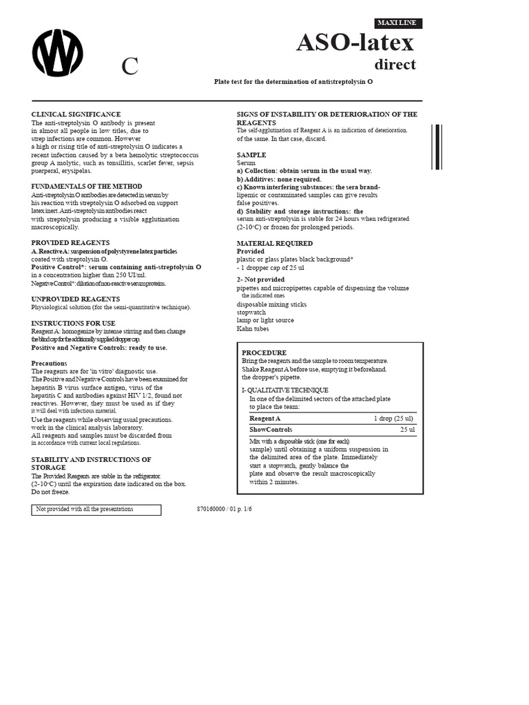 ASO Latex Test for Strep Infections | PDF | Immunology | Medical ...