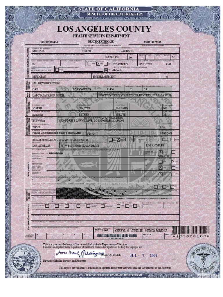California Death Certificate Details | PDF | Death
