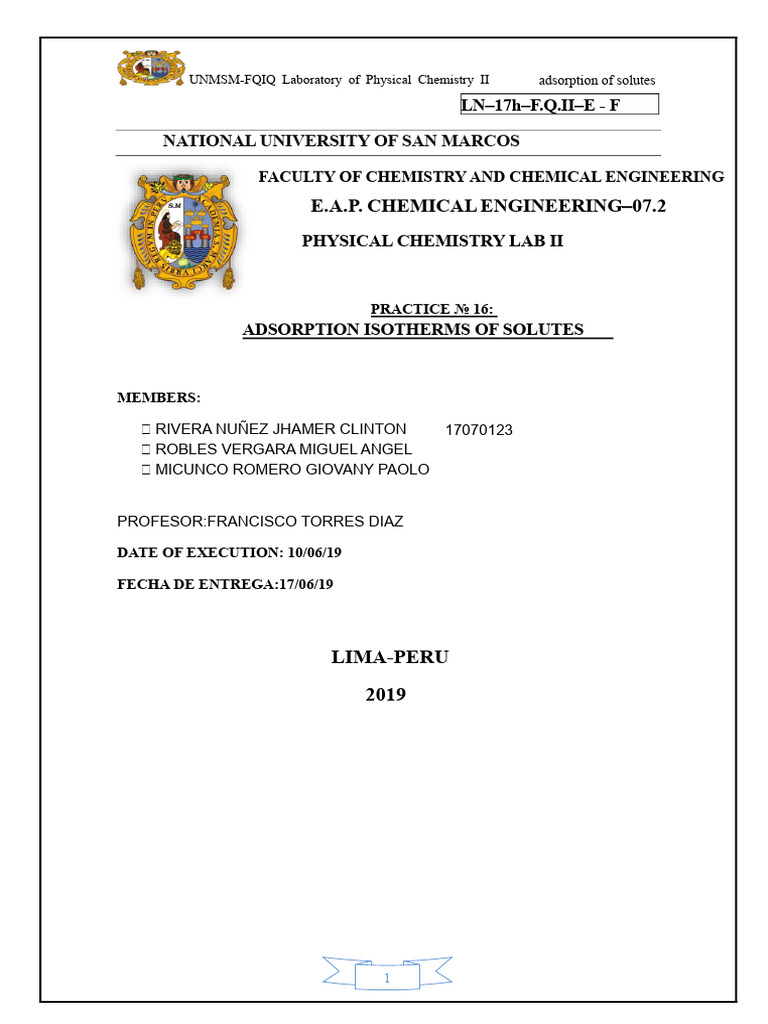 Solute Adsorption Report | PDF | Adsorption | Chemistry