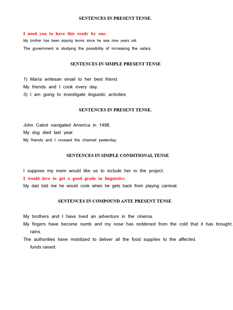 PRESENT TENSE SENTENCES | PDF | Grammatical Tense | Language Mechanics