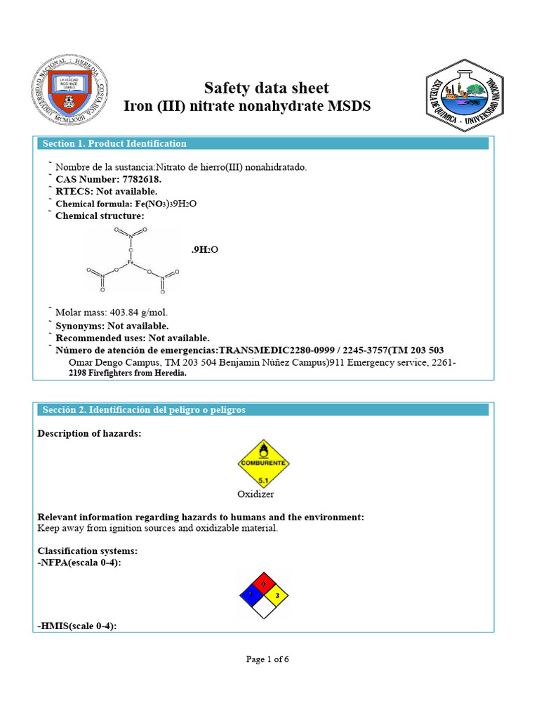 Iron (III) Nitrate Nonahydrate | PDF | Toxicity | Water
