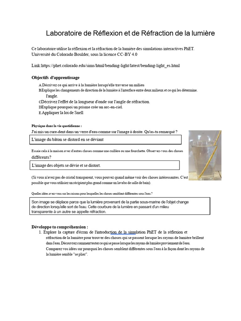 Réflexion et Réfraction de la Lumière | PDF | Réfraction | Indice de ...
