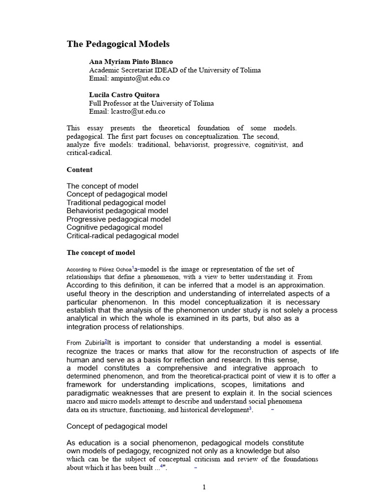 Pinto To Castro Model L The Pedagogical Models | PDF | Pedagogy ...
