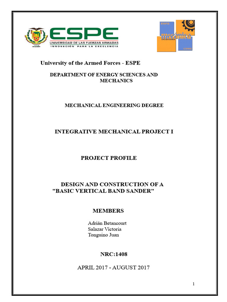 Basic SANDER Project Profile | PDF | Mechanical Engineering