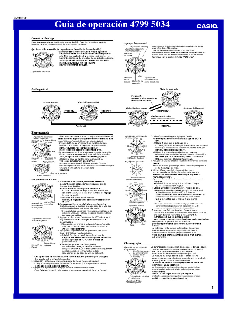 Guide d'utilisation montre CASIO MO0808-SB | PDF | Heure | Espace-temps