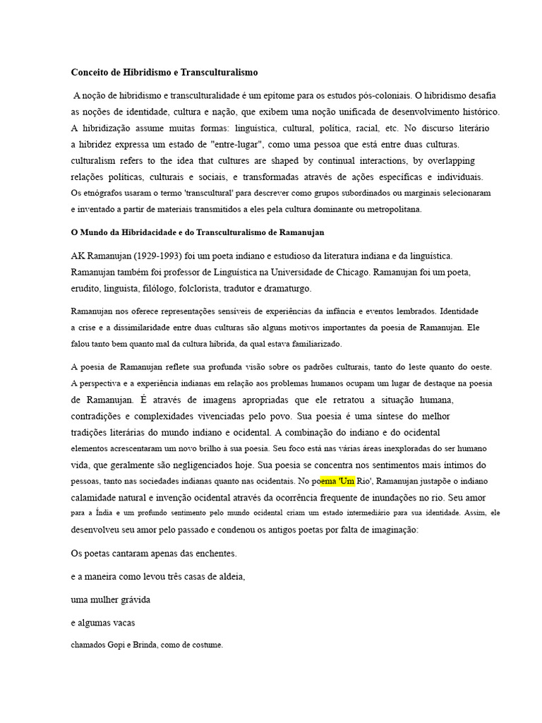 Conceito de Hibridismo e Transculturalismo Na Modernidade | PDF ...
