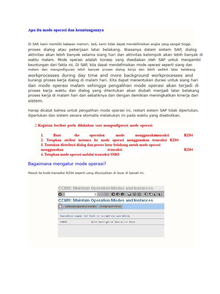 Konfigurasi Mode Operasi SAP RZ04 | PDF