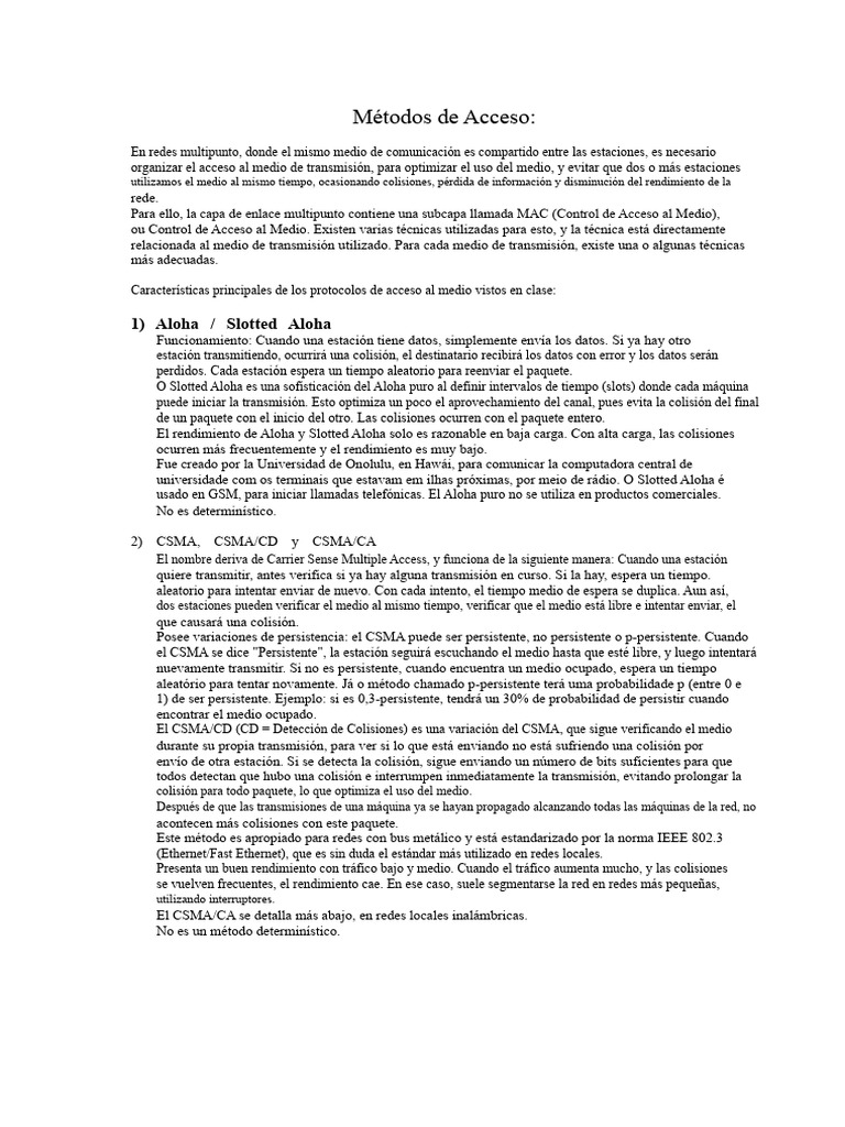 Métodos de Acceso en Redes Multipunto | PDF | Ieee 802.11 | Redes