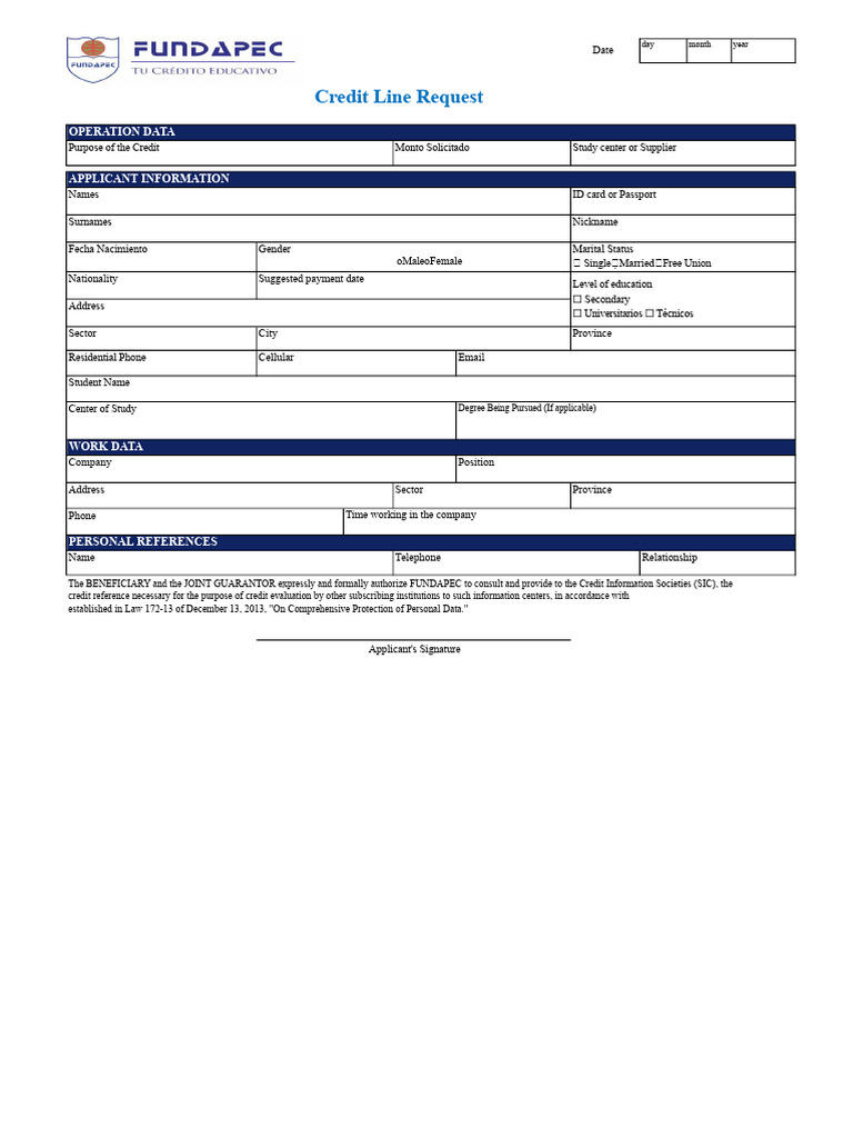 FUNDAPEC Credit Line Application Form | PDF | Access Control ...