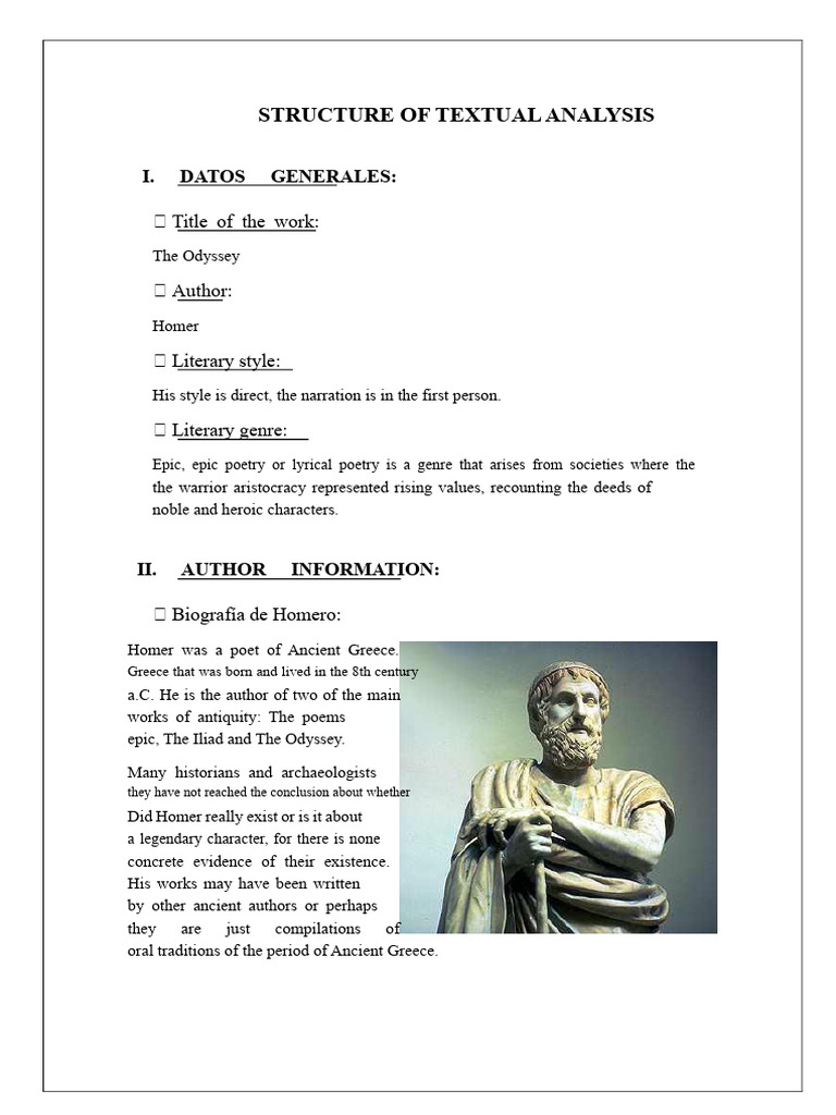 Structure of Textual Analysis: The Odyssey | PDF | Odysseus | Odyssey