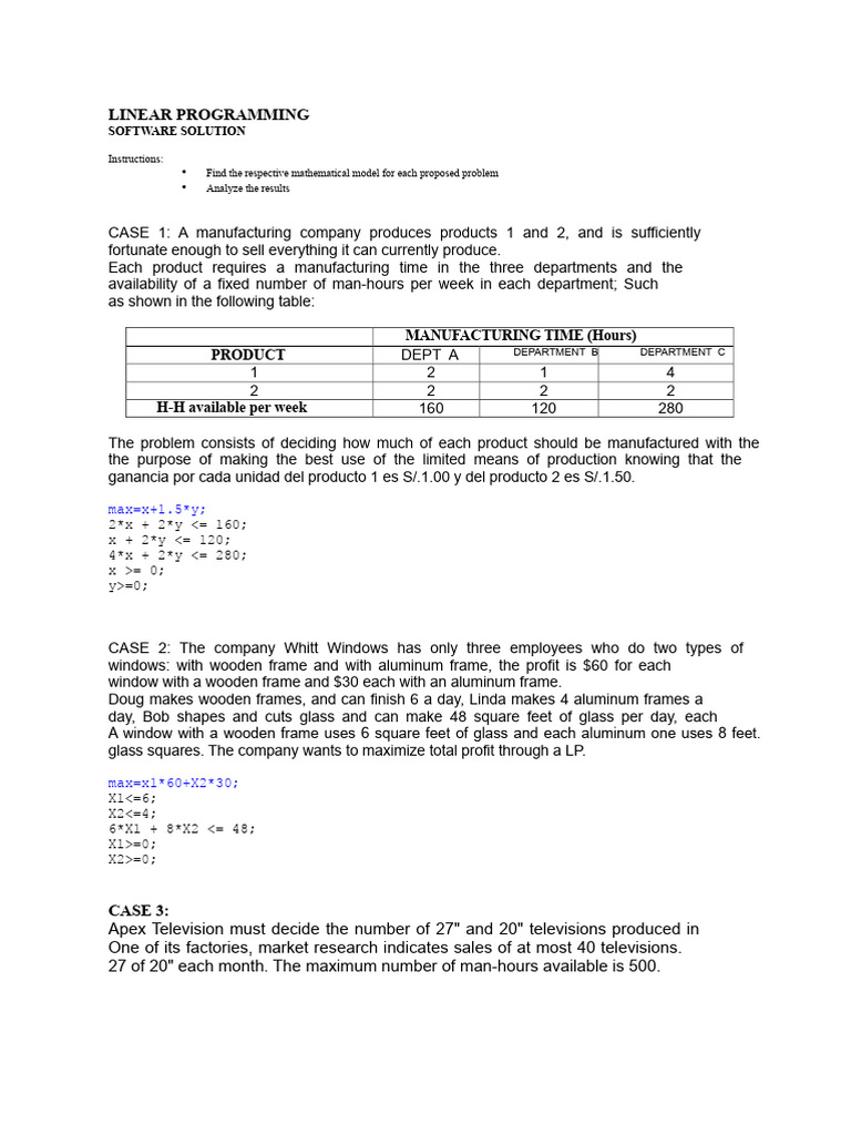 Linear Programming Formulation | PDF | Linear Programming | Sales