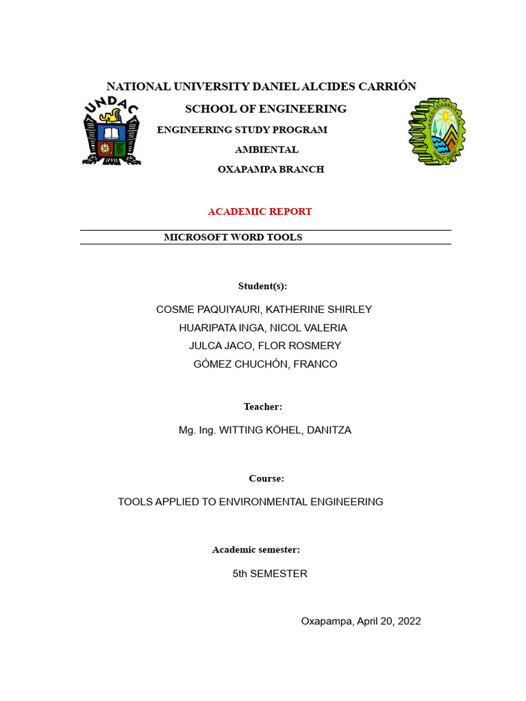 Academic report format - WORD WORK | PDF | Microsoft Word | Computer File