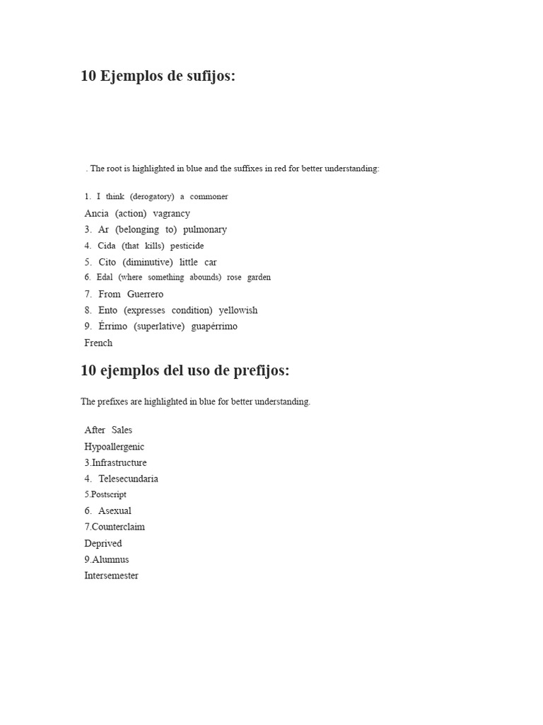 10 Examples of Suffixes and Prefixes | PDF