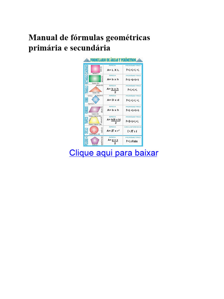 Manual de Fórmulas Geométricas Primária e Secundária | PDF | Geometria ...
