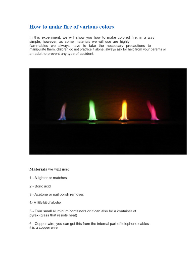 Colorful Fire Experiment Guide | PDF
