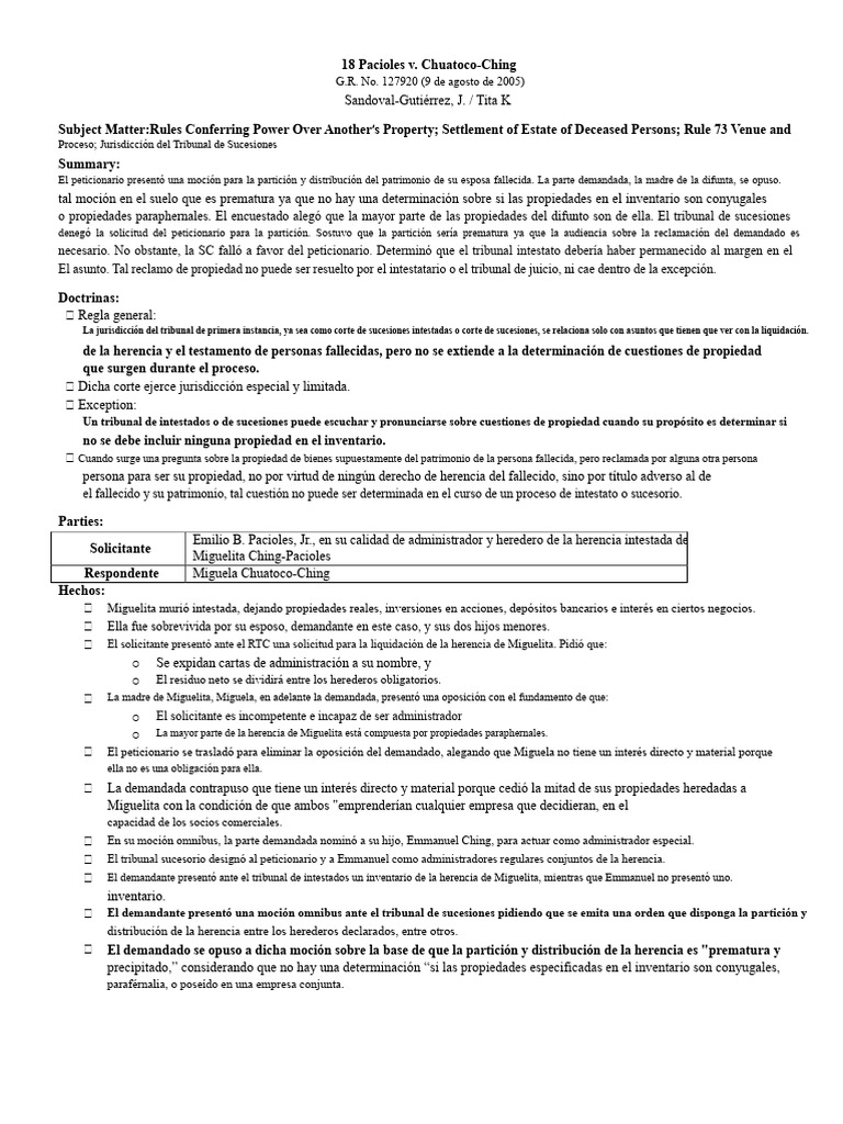 Pacioles Contra Chuatoco-Ching | PDF | Herencia | Jurisdicción