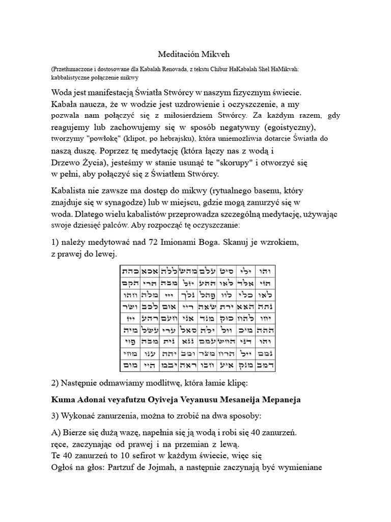 Meditacja Mikveh (Maciel Karug) PDF | PDF