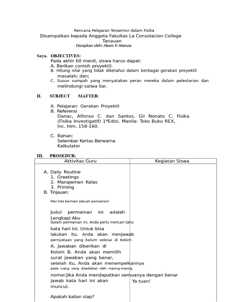 Rencana Pelajaran Terperinci Dalam Fisika | PDF