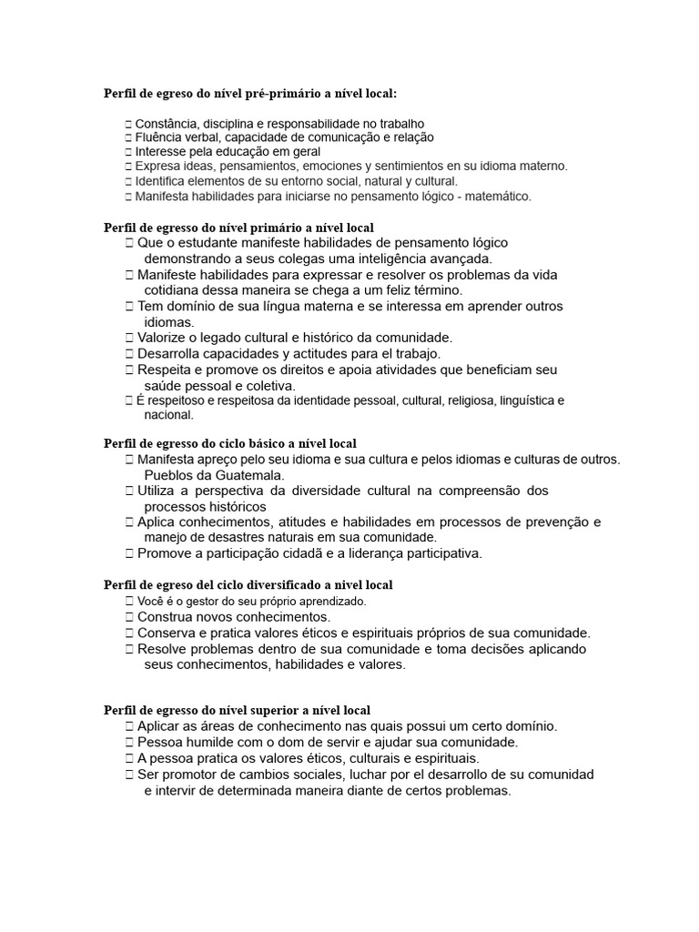 Perfis de Egresso: Educação em Níveis | PDF | Aprendizado | Pensamento
