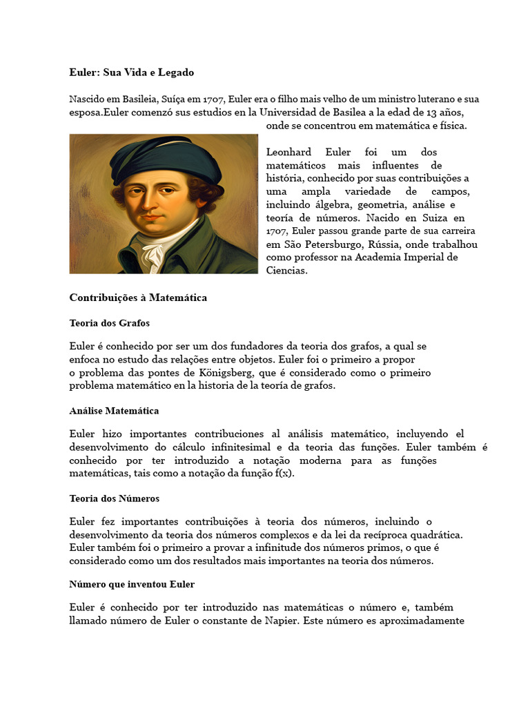 Euler: Quem foi? | PDF | Leonhard Euler | Ensino de Matemática