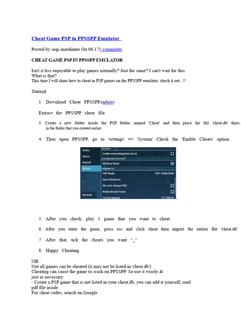 PSP Game Cheats for PPSSPP Emulator | PDF