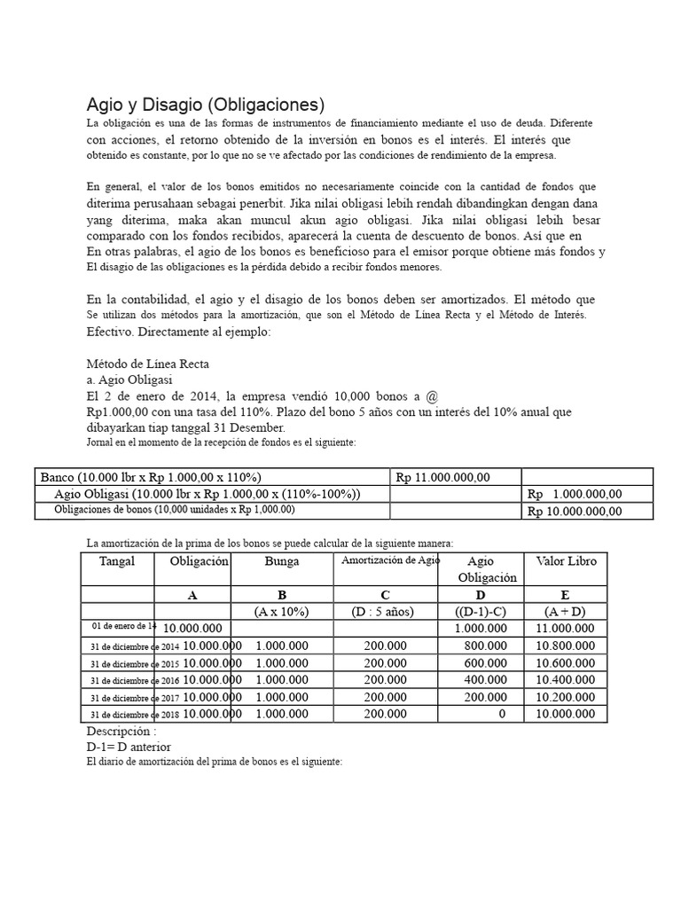 Agio y Disagio en Bonos: Contabilidad y Métodos | PDF | Interés ...