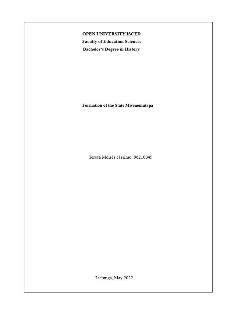Formation of the Mwenemutapa State | PDF