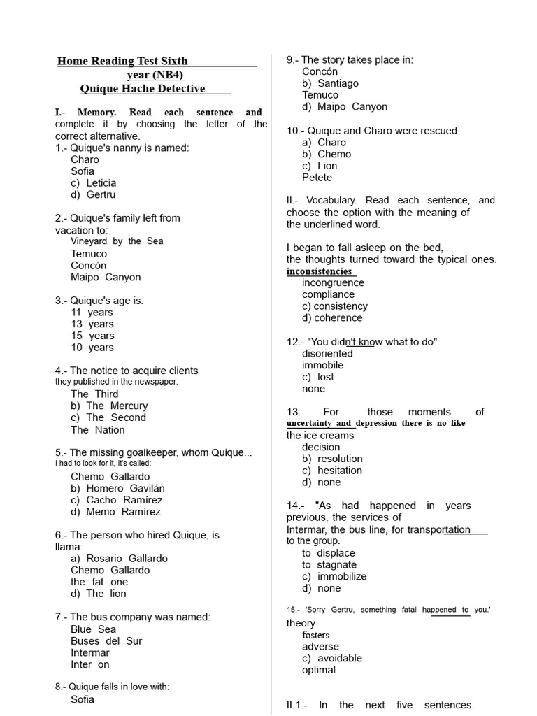 Sixth grade test Quique Hache May | PDF