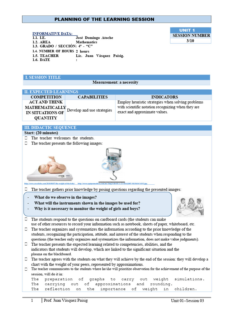 MATHEMATICS - 4TH GRADE - 1ST UNIT - SESSION 03 | PDF | Measurement ...