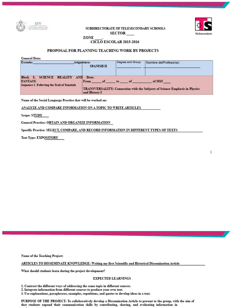 Project-Based Learning in Spanish II | PDF | Information | Reading ...