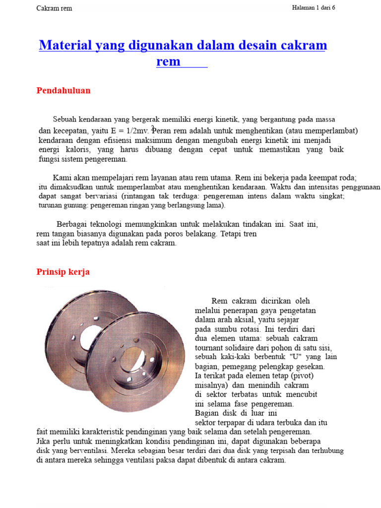 Teknologi dan Material Cakram Rem | PDF