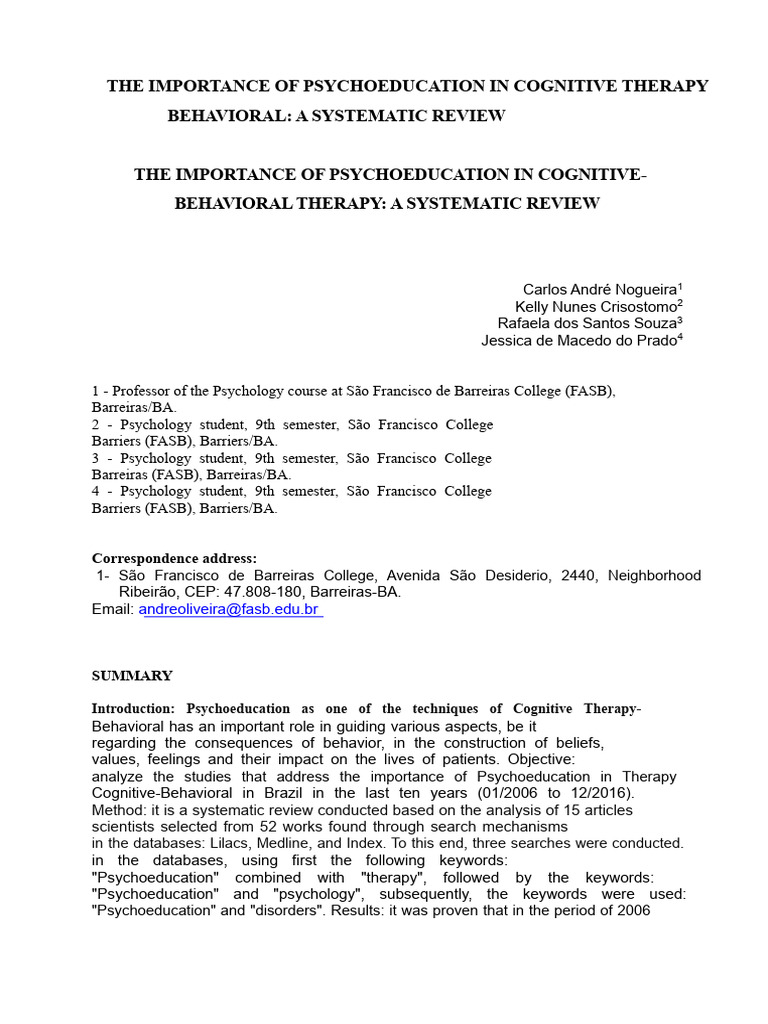 Article: Psychoeducation | PDF | Cognitive Behavioral Therapy | Mental ...