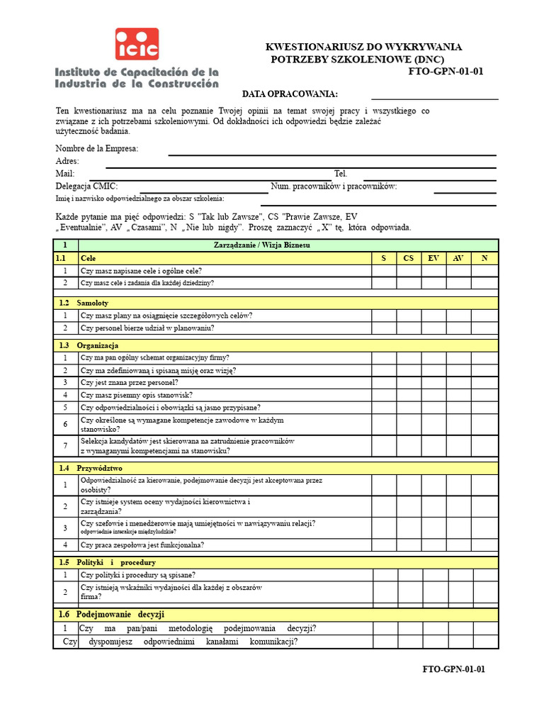 Kwestionariusz DNC WORD | PDF