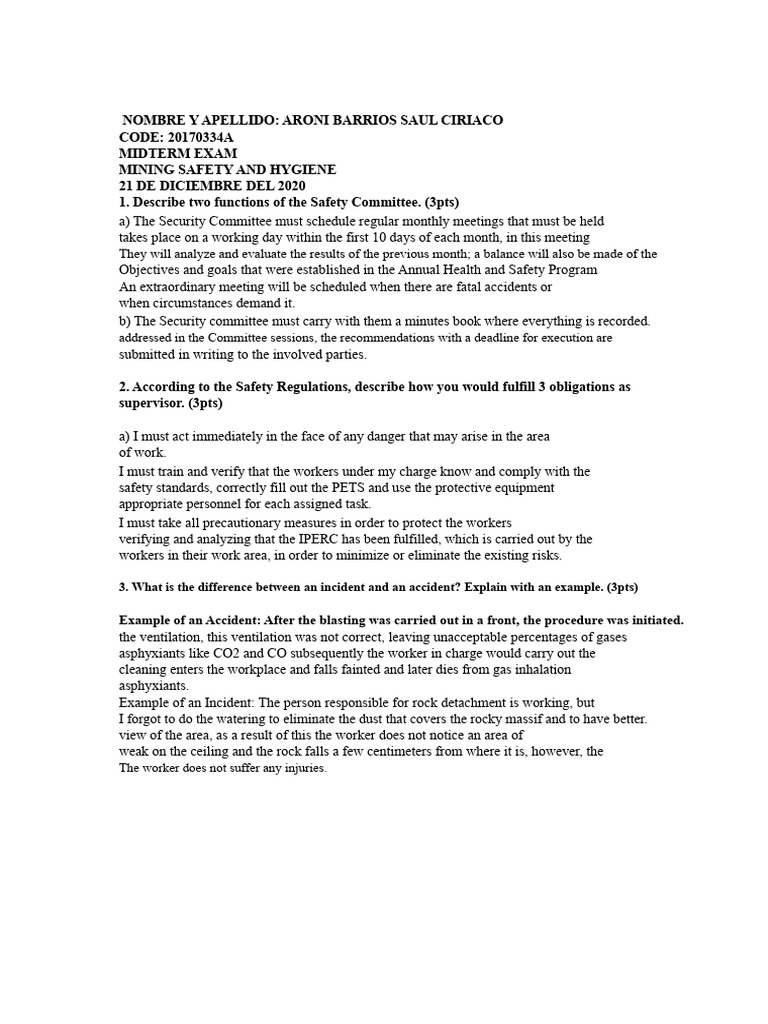 Collection of Mining Safety and Hygiene Exams | PDF | Occupational ...