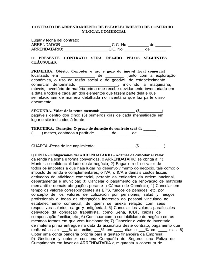 Contrato de Arrendamento Comercial | PDF | Leasing | Contabilidade