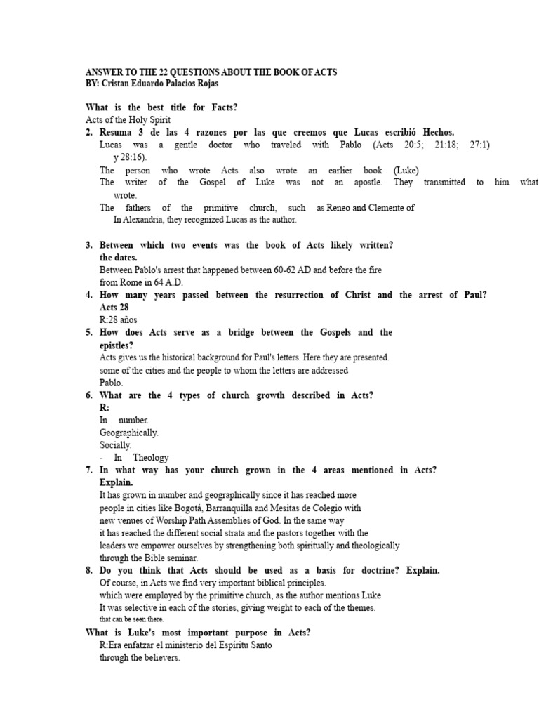 22 Fact Questions | PDF | Acts Of The Apostles | Paul The Apostle
