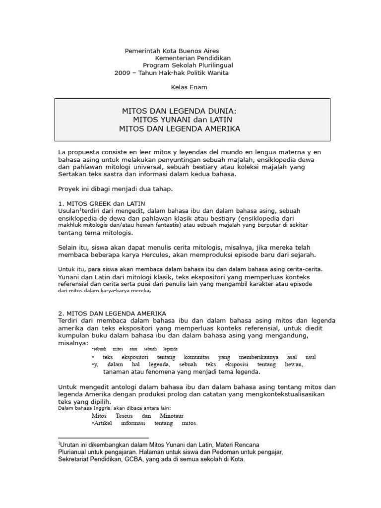 Mitos dan Legenda: Proyek Plurilingual | PDF