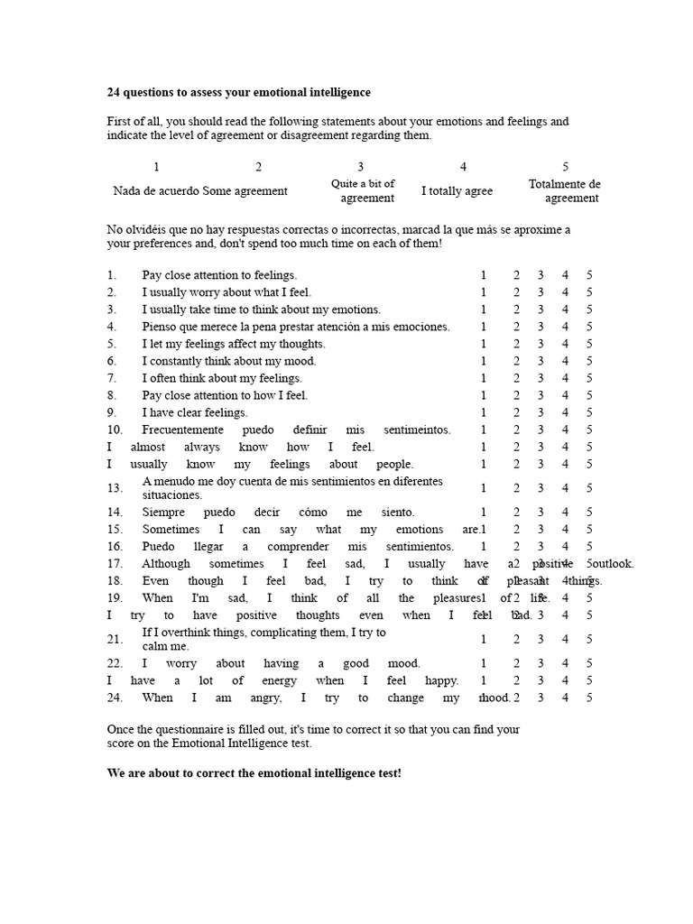 Assess Your Emotional Intelligence: 24 Questions | PDF | Mood ...