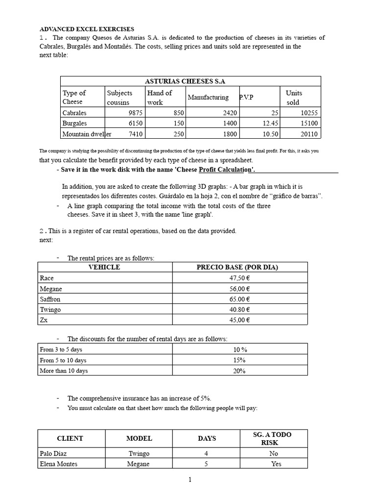 EXCEL EXERCISES - Advanced | PDF | Spreadsheet | Invoice