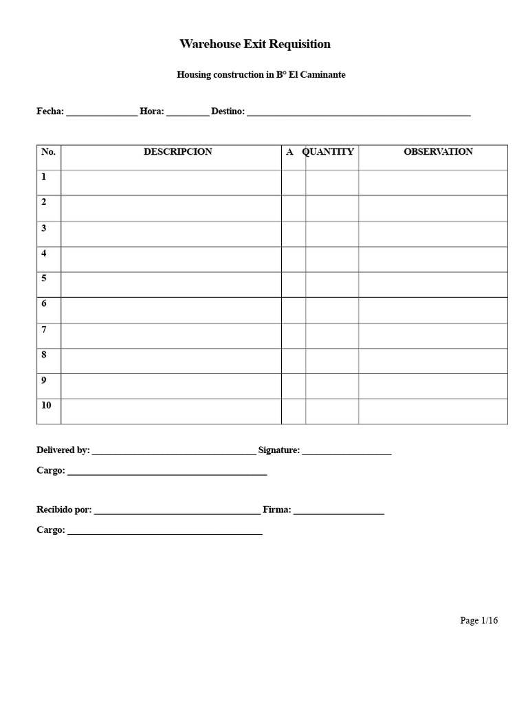 Warehouse Exit Requisition Form | PDF