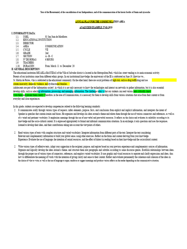 Annual Programming-2025 - Communication 2nd Secondary ANALYZED EXAMPLE ...