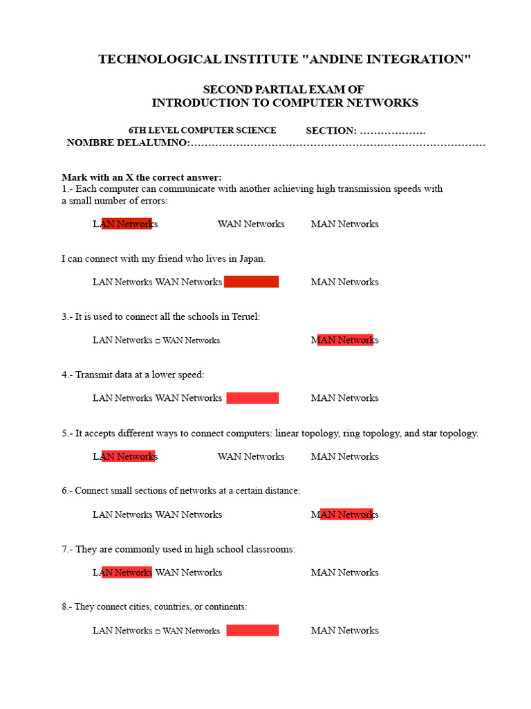 Questionnaire About Computer Networks | PDF | Computer Network | Network Interface Controller