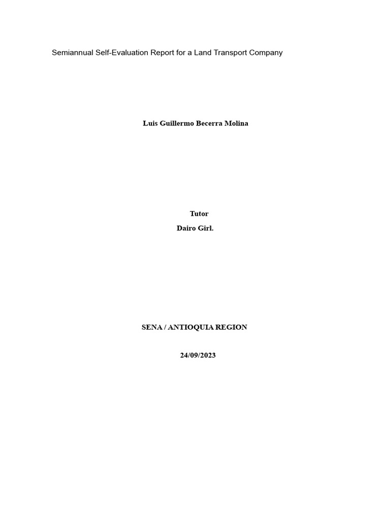 Semiannual Self-Assessment Report For A Land Transport Company | PDF ...