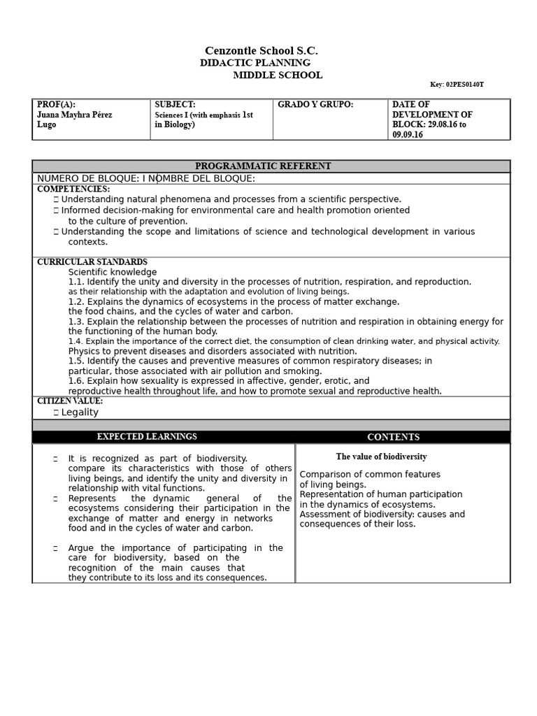 Planning-Secondary 2016 - 2017 Science I-Biology | PDF | Biodiversity ...