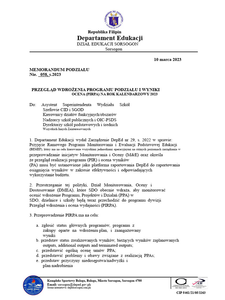 SDO-PIRPA-MEMO2023 | PDF