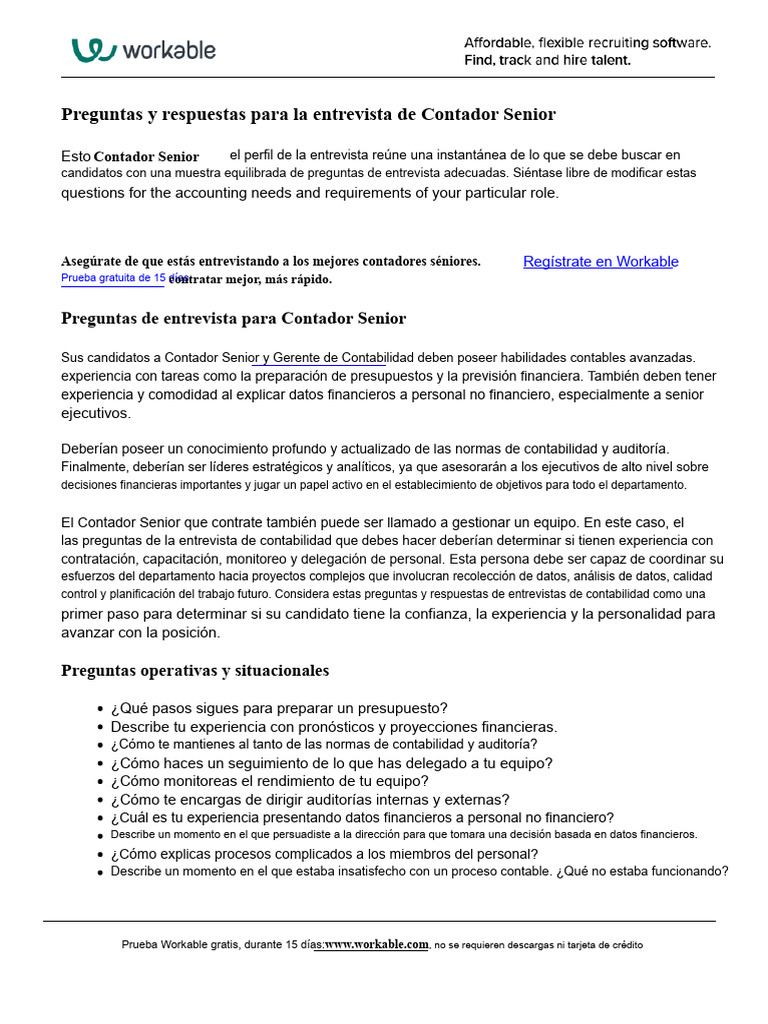 Preguntas Clave para Entrevista de Contador Senior | PDF | Contabilidad ...